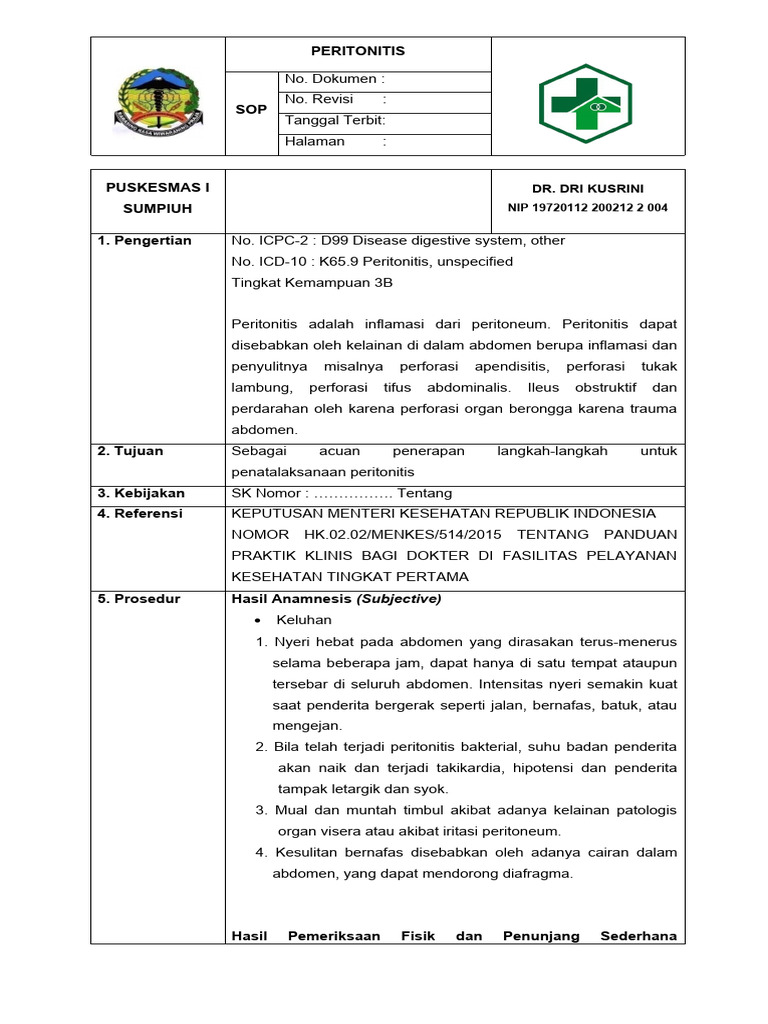 Sop Peritonitis | PDF