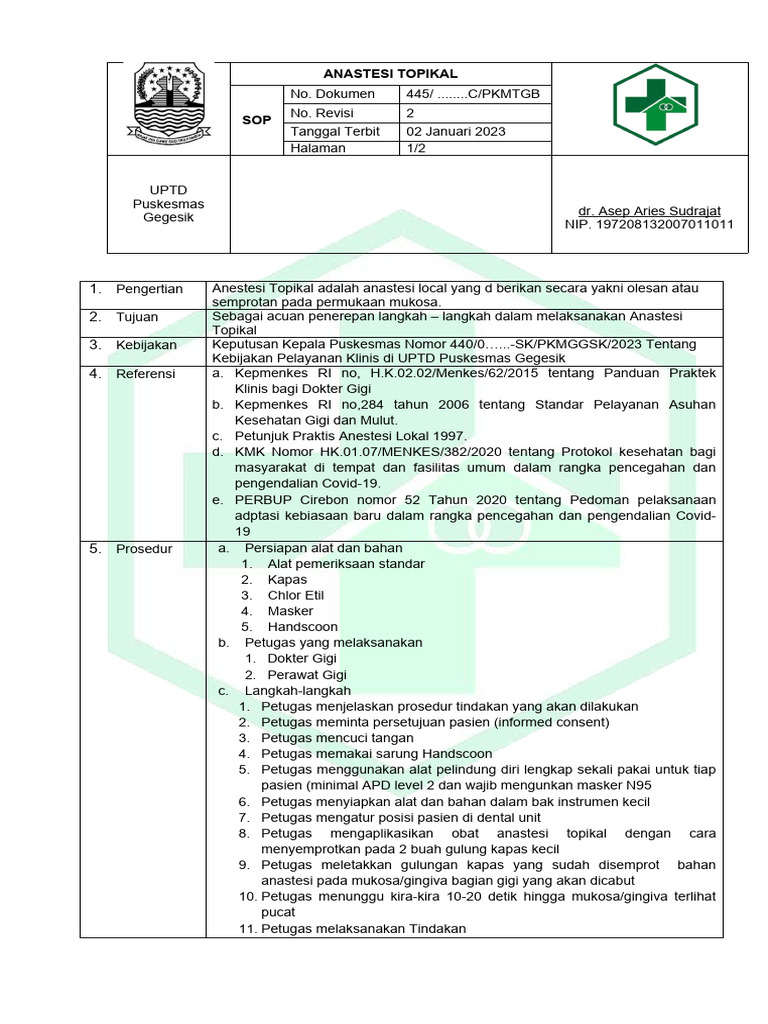 3-Sop Anastesi Topikal | PDF