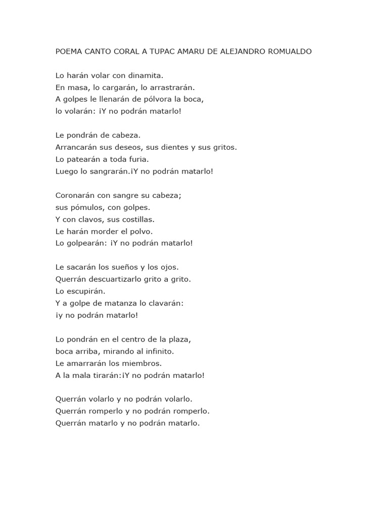 Poema Canto Coral A Tupac Amaru de Alejandro Romualdo | PDF
