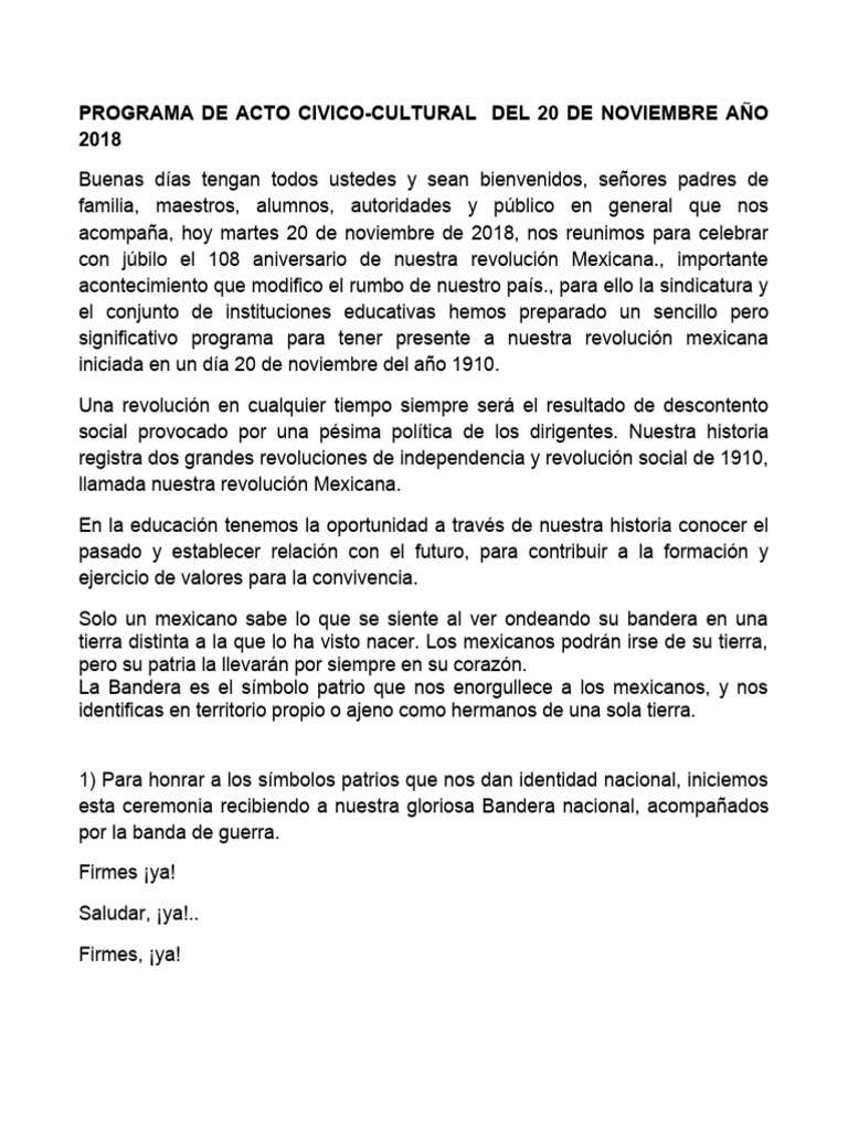 PROGRAMA DE ACTO CIVICO 20 de Noviembre | PDF | México | revolución mejicana
