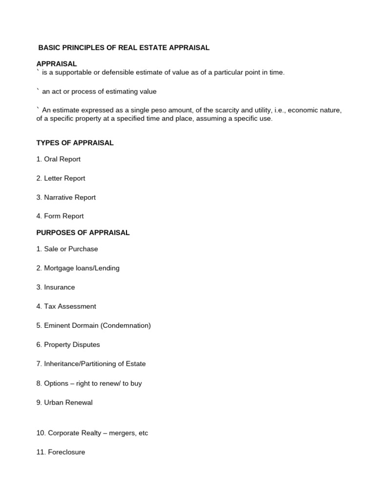 Basic Principles of Real Estate Appraisal 1 | PDF | Real Estate ...