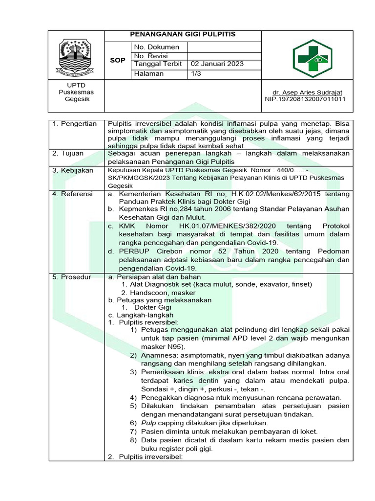 14-SOP PENANGANAN PULPITIS | PDF