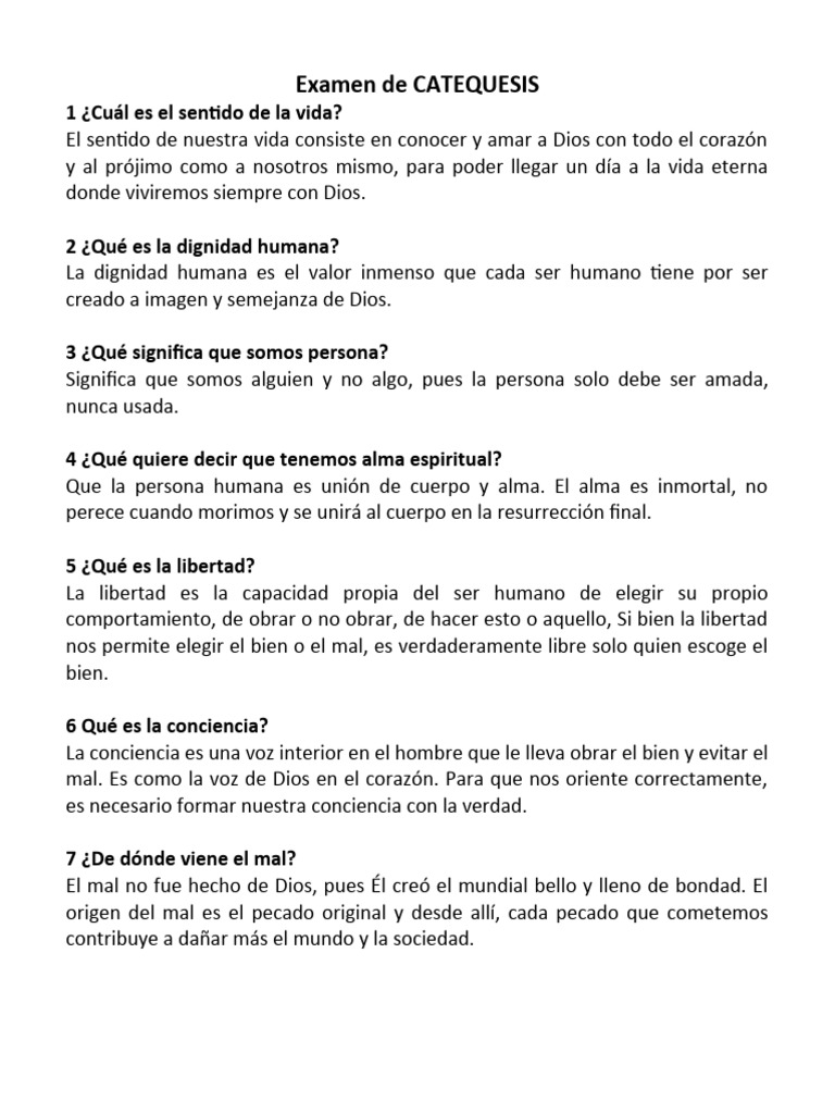 Examen de Catequesis | PDF | Confirmación | María, madre de Jesús