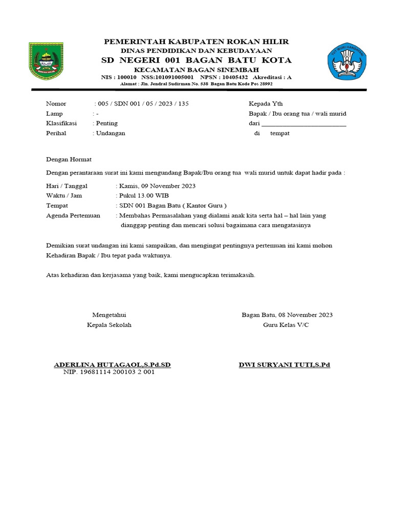 Surat Panggilan Orang Tua Siswa | PDF Surat Panggilan Orang Tua Siswa | PDF