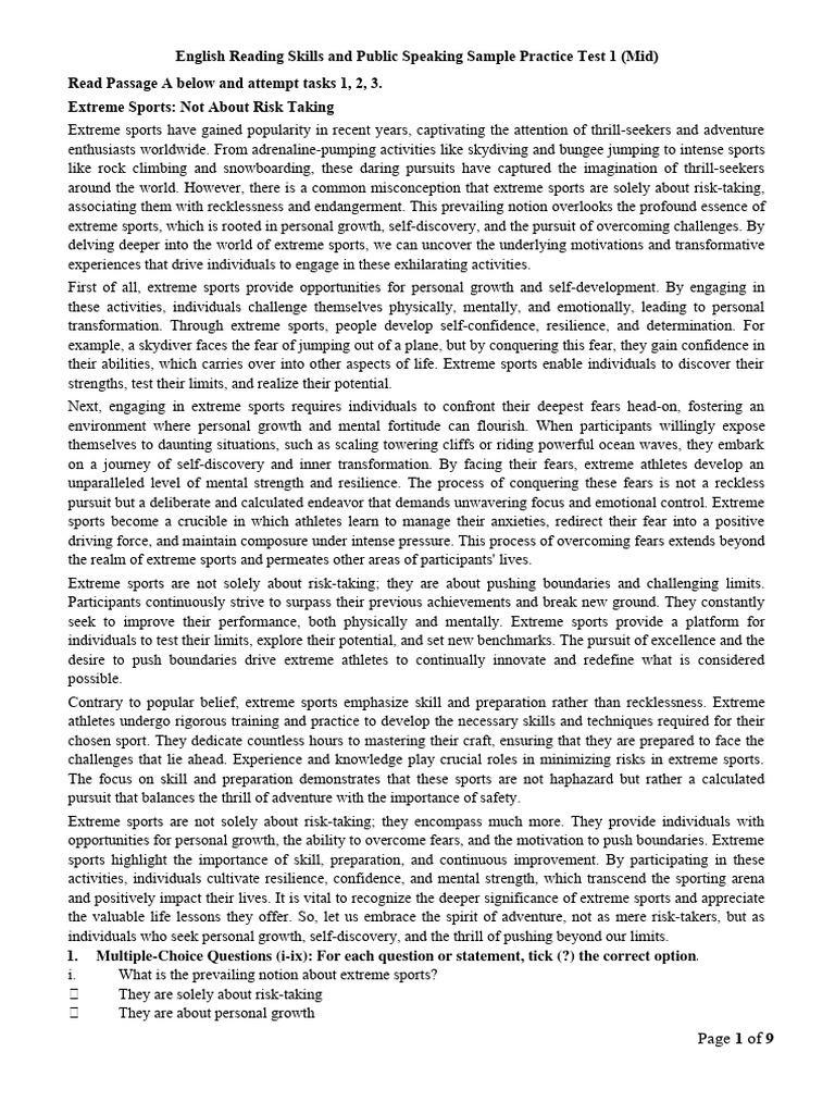 Eng. Reading Sample Practice Test 1 (Mid) | PDF | Perfume | Odor