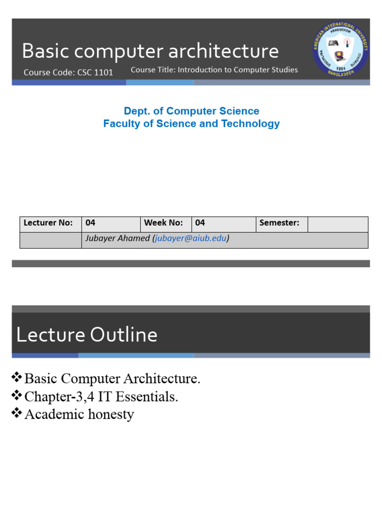 ICS LectureSlides Week 04 Computer Arch | PDF | Computer Data Storage | Central Processing Unit