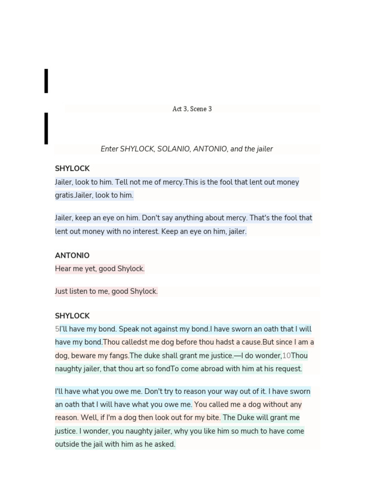 Shylock's Demand in Act 3, Scene 3 | PDF | The Merchant Of Venice