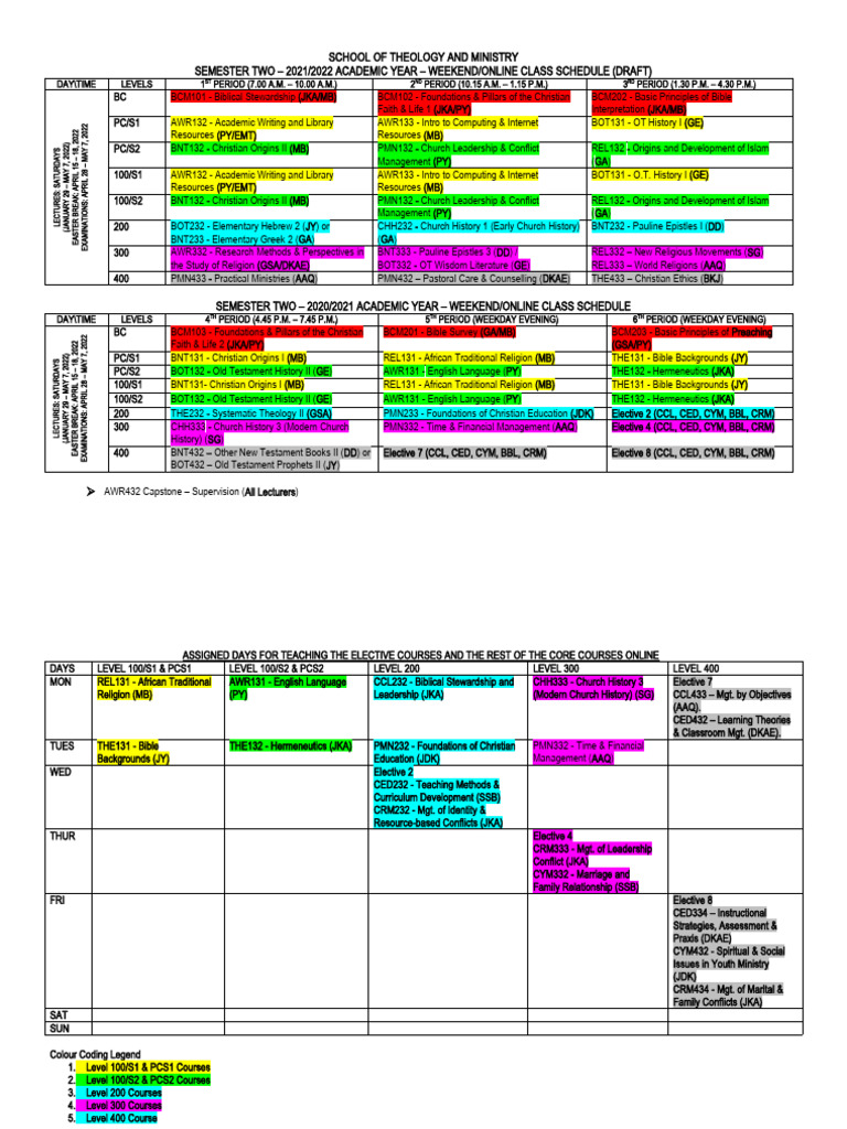 STM Class Schedule For Semester 2 - 2021-2022 | PDF | Bible | Abrahamic ...
