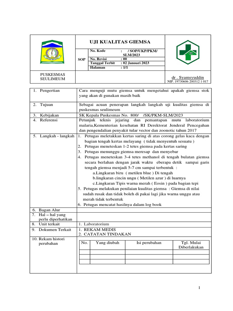 Sop Uji Kualitas Giemsa 4. | PDF