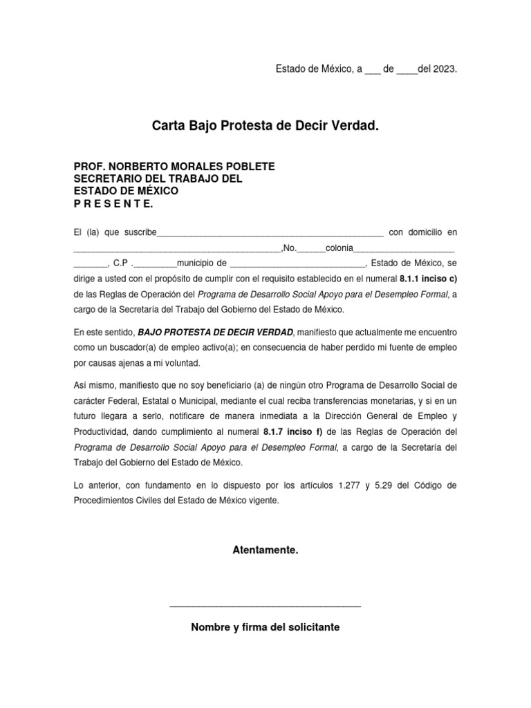 Carta Bajo Protesta Padf | PDF | Ciencias sociales