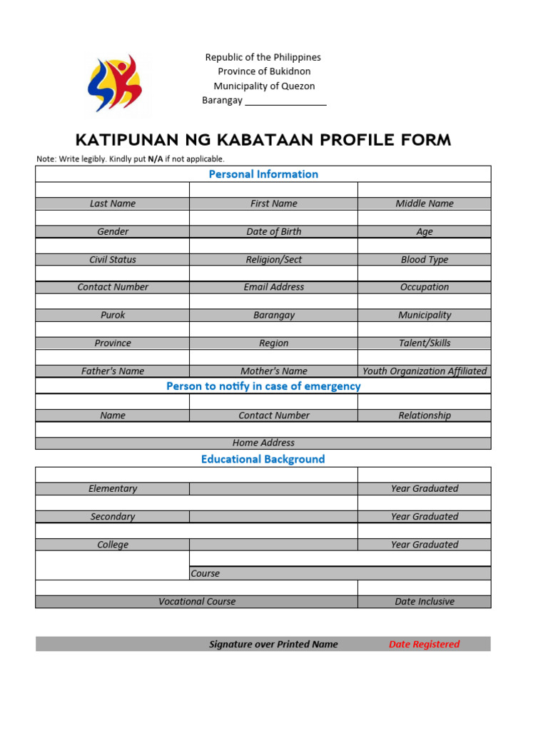 Youth Profile Form | PDF
