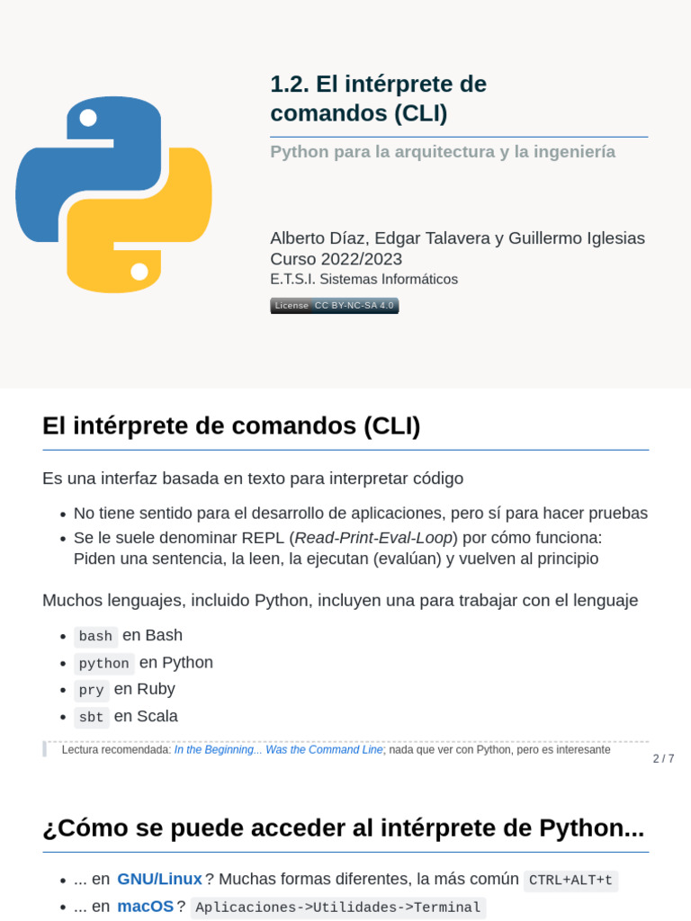1.2. El Intérprete de Comandos | PDF | Python (lenguaje de programación) | Interfaz de línea de ...