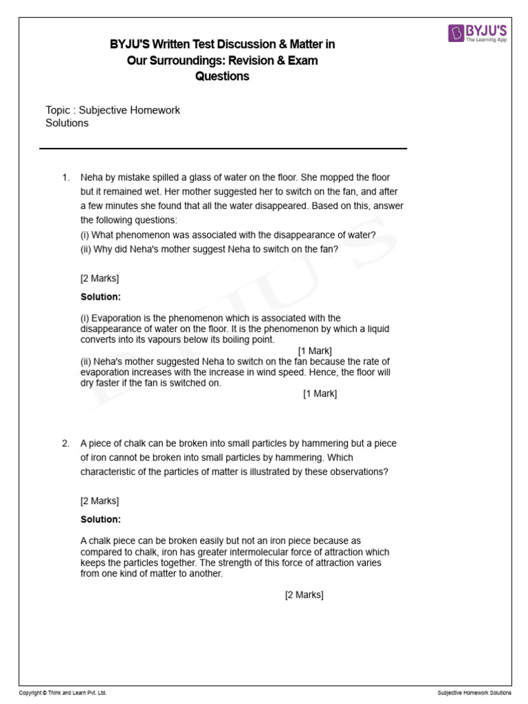 BYJU'S Written Test Discussion & Matter in Our Surroundings - Revision ...