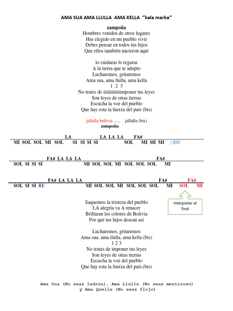AMA SUA AMA LLULLA AMA KELLA 'Kala Marka'' - 102413 | PDF