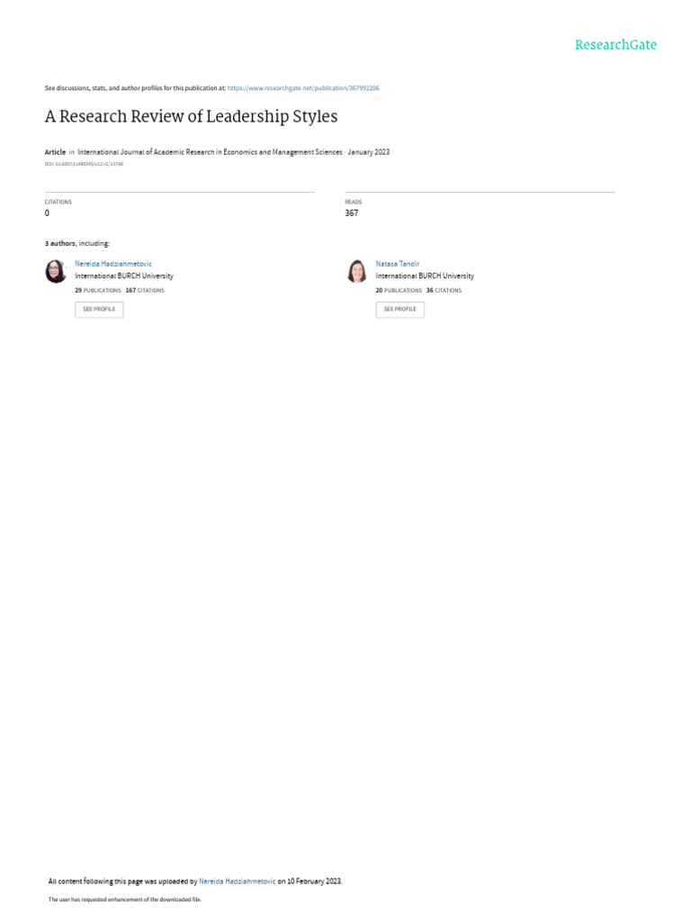 A Research Review of Leadership Styles | PDF | Leadership | Academic ...