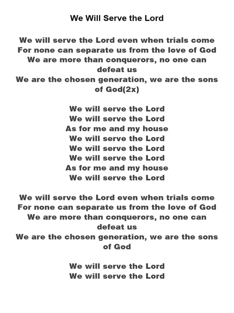 We Will Serve the Lord Lyrics | PDF