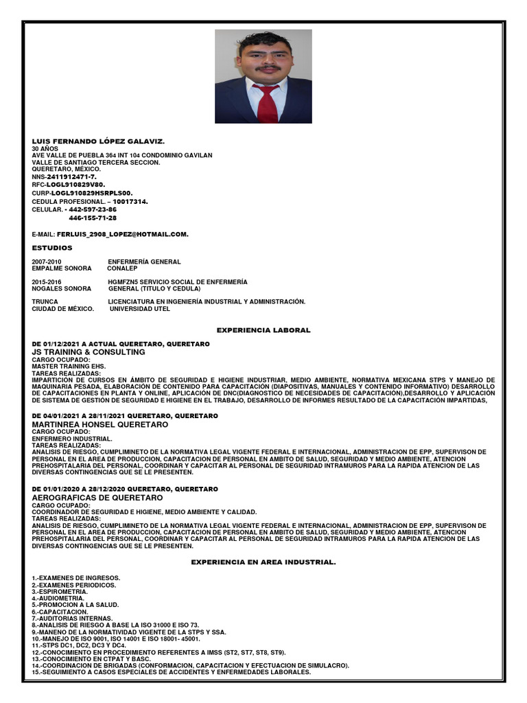 Curriculum Vitae Luis Fernando Lopez Galaviz | PDF