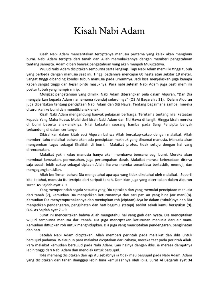 Kisah Nabi Adam: Penciptaan dan Pelajaran | PDF | Agama & Spiritualitas
