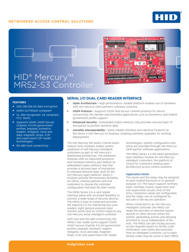 Hid Pacs Mercury mr52 Series 3 Reader Interface Ds en | PDF | Input ...