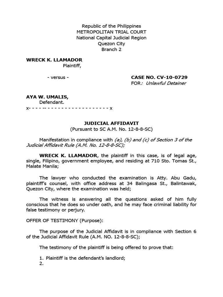 J.A. Plaintiff | PDF | Affidavit | Perjury