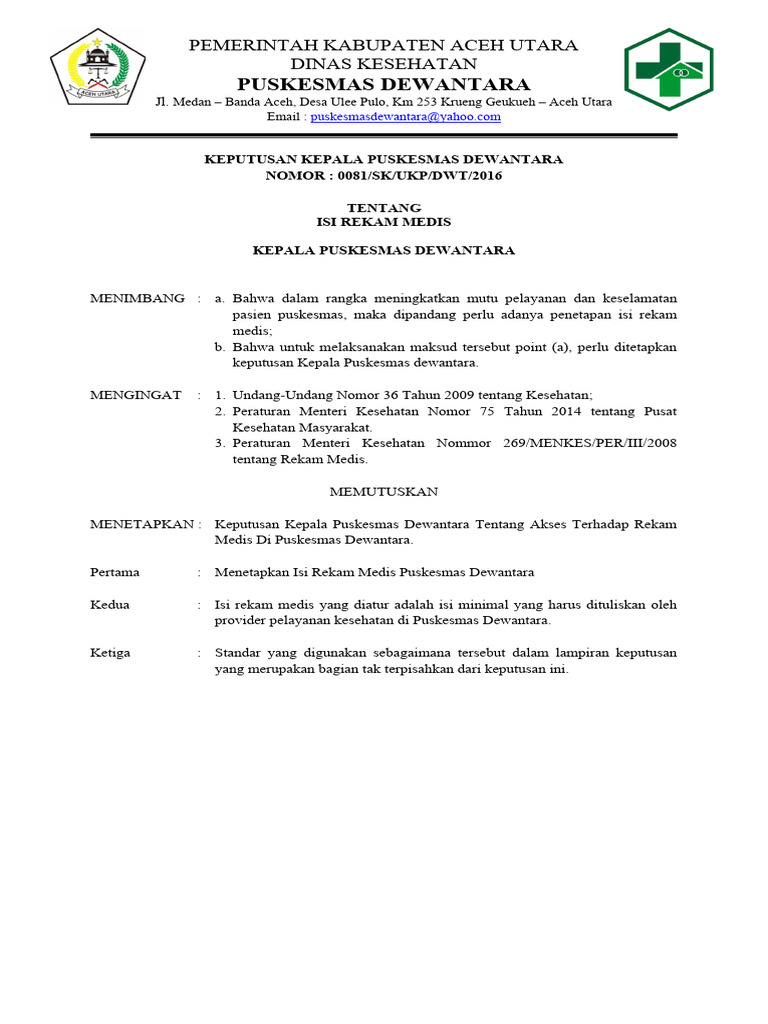 SK Isi Rekam Medis | PDF
