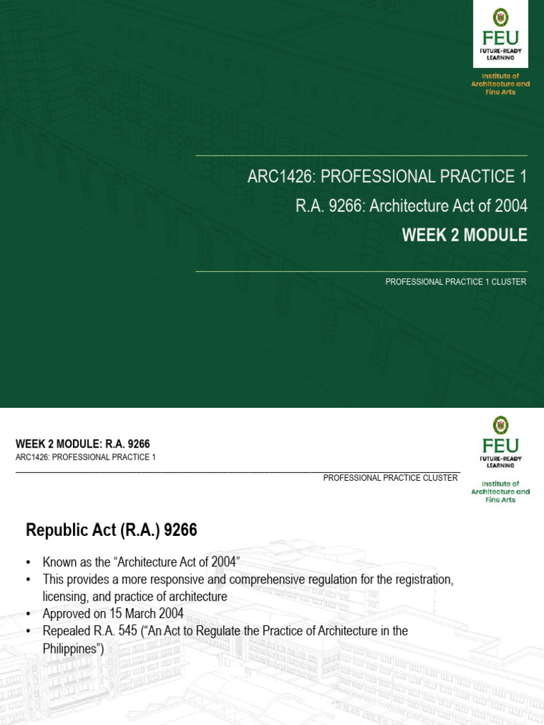 ARC 1426 - Week 2 Module - RA 9266 | PDF | Architect | Justice
