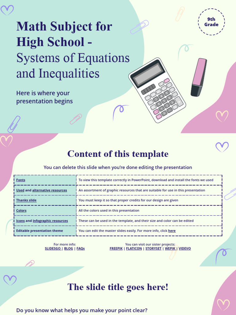 Math Subject For High School - 9th Grade Systems of Equations and ...