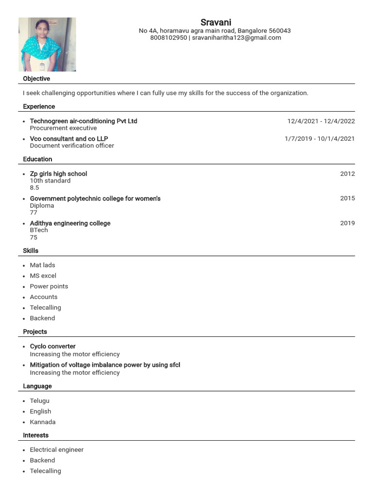 Bone Sravani - Resume | PDF