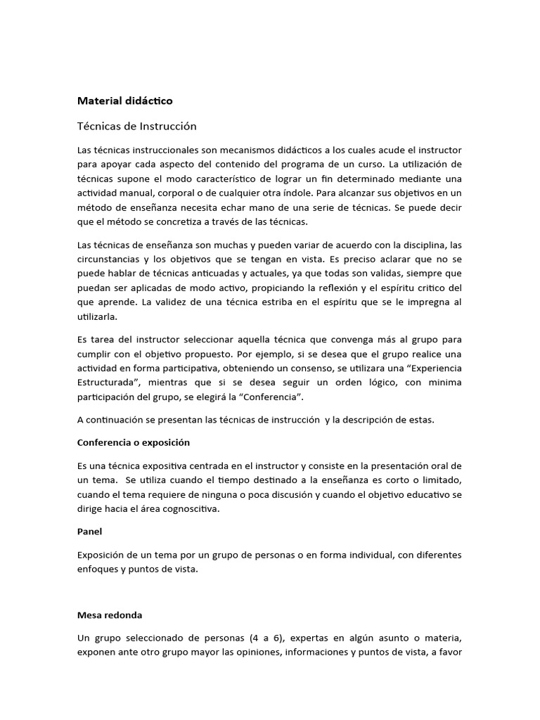 Tecnicas de Instruccion | PDF | Experiencia | Aprendizaje