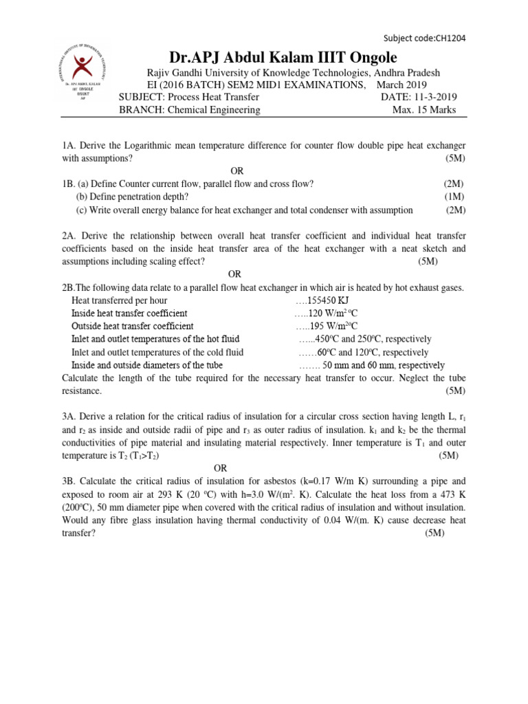 Process Heat Transfer Exam Guide | PDF | Heat Transfer | Thermal Insulation