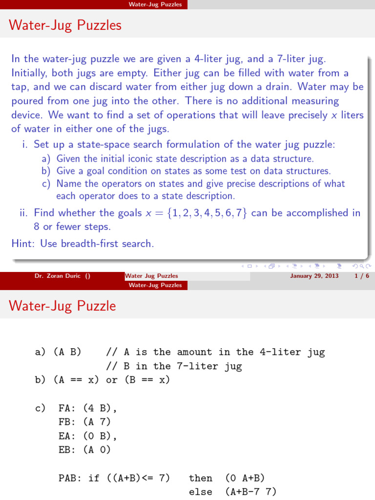 Water Jug Puzzles | PDF | Applied Mathematics