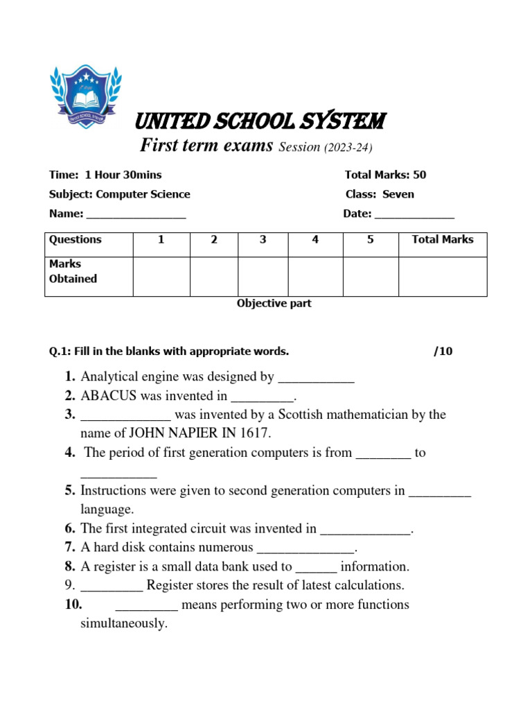 7 Class Computer Paper | PDF | Operating System | Computer Science