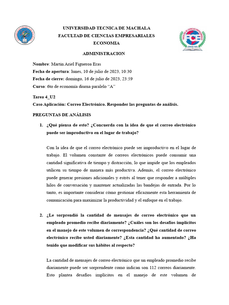 FigueroaErasMartinAriel - Tarea 4 - U2 | Descargar gratis PDF | Business | Comunicación