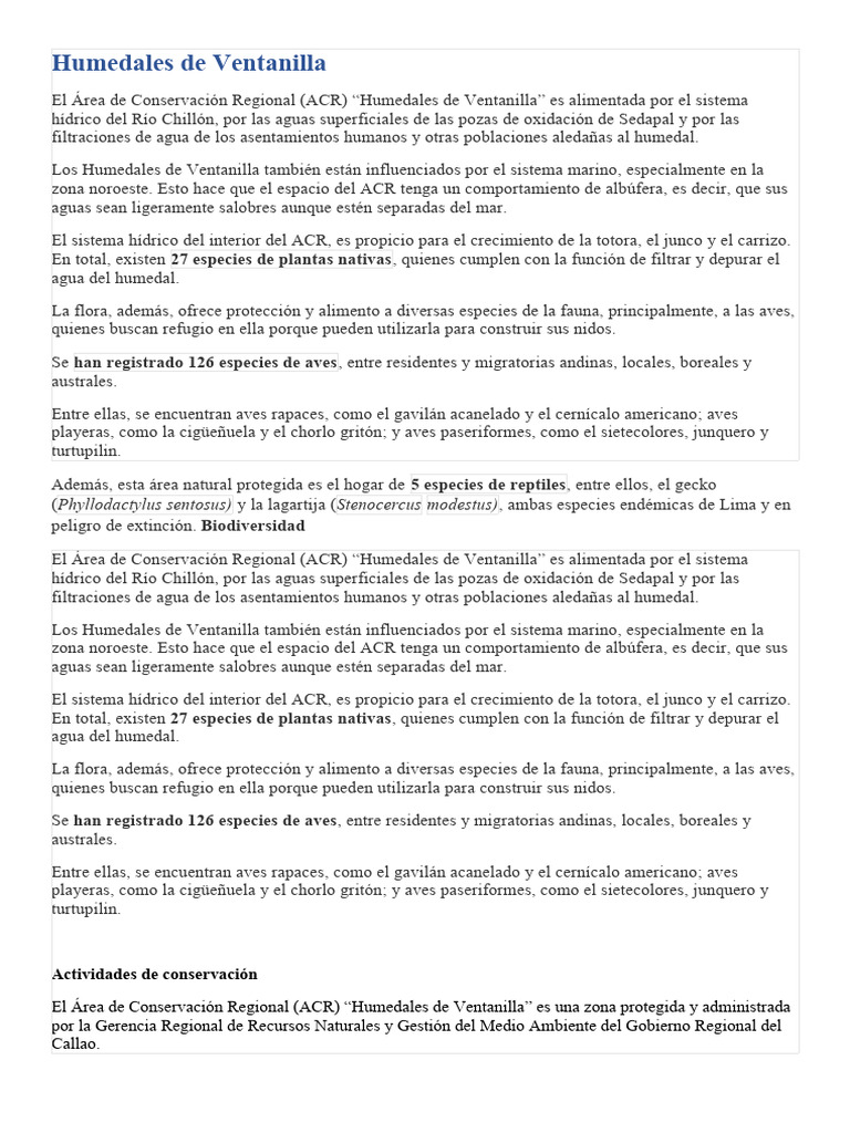 Humedales de Ventanilla | PDF | Humedal | Aves
