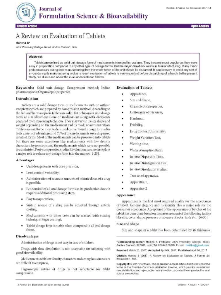 Evaluation of Tablet | PDF