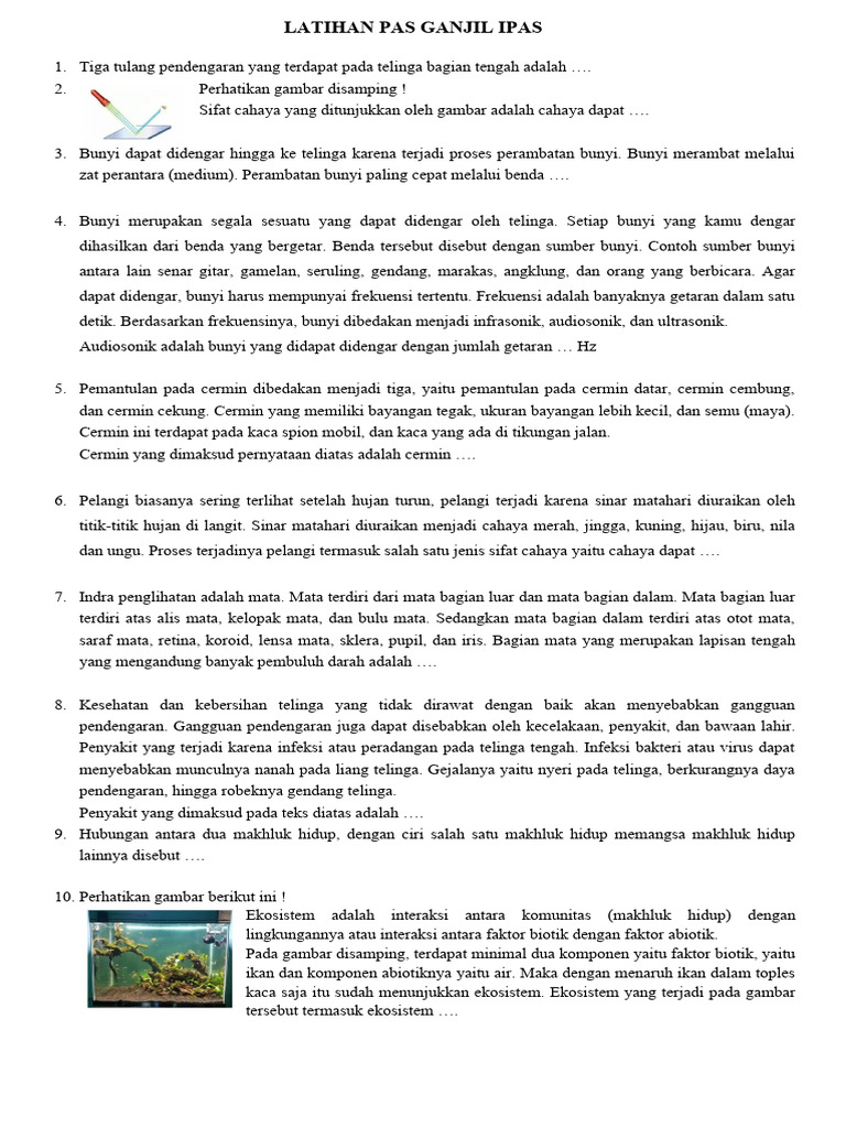 Latihan PAS GANJIL IPAS KELAS 5 | PDF | Sains & Matematika | Dewasa Muda