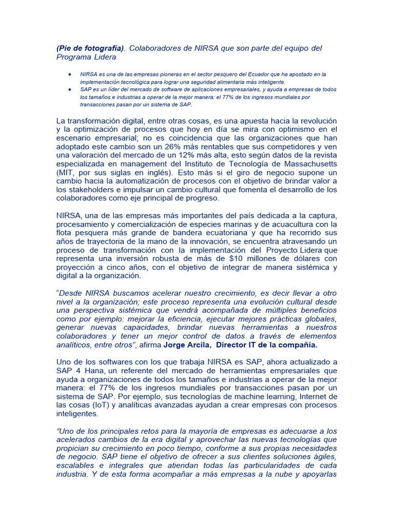 NIRSA y su Transformación Digital con SAP | PDF | Computación en la nube | Planificación de ...