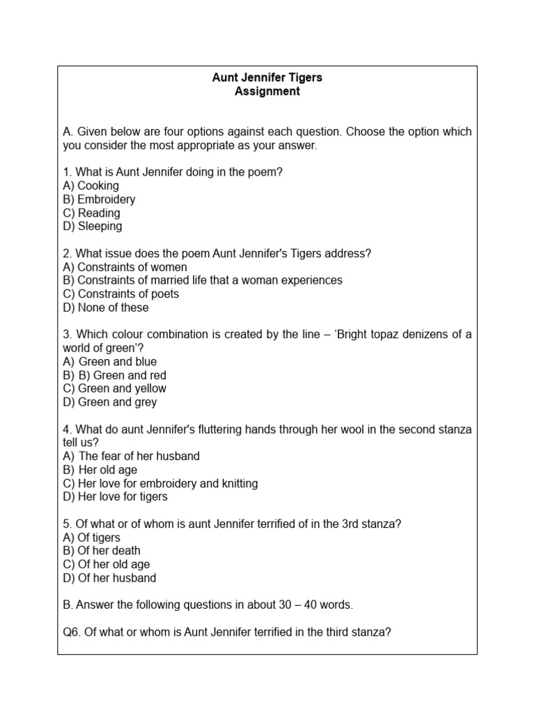 Aunt Jennifer Tigers | PDF | Poetry