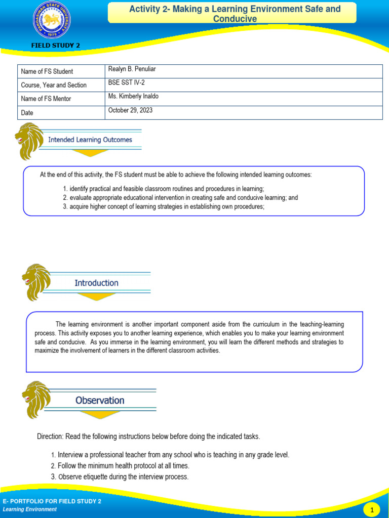 E-Portfolio For Field Study 2 | PDF