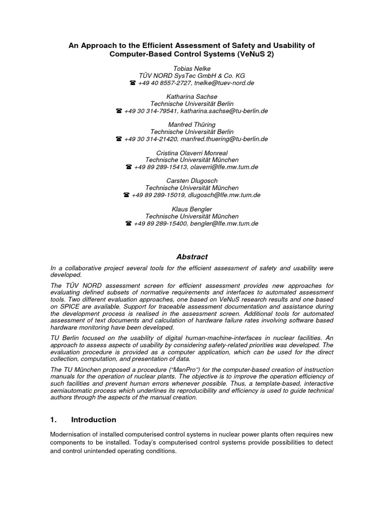 An Approach To The Efficient Assessment of Safety and Usability of Computer-Based Control ...