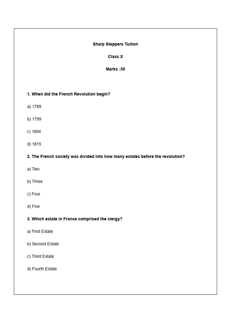 French Revolution Test | PDF