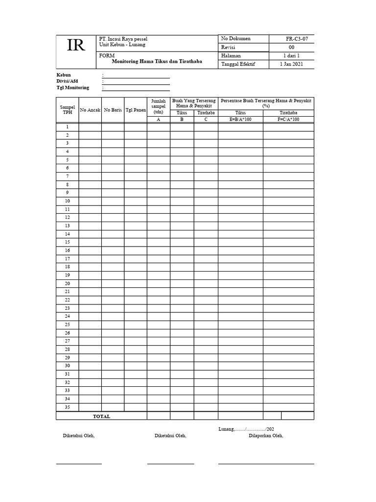 FR-C3-07 Form Monitoring Hama Tikus Dan Tirathaba | PDF