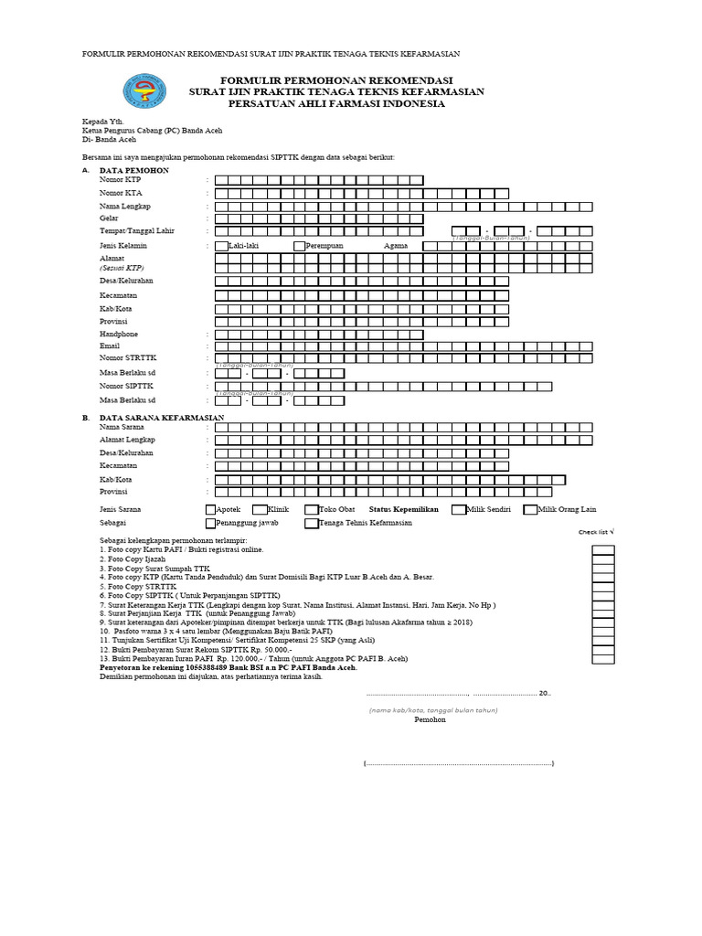 Form Permohonan Rekom Sipttk PC | PDF
