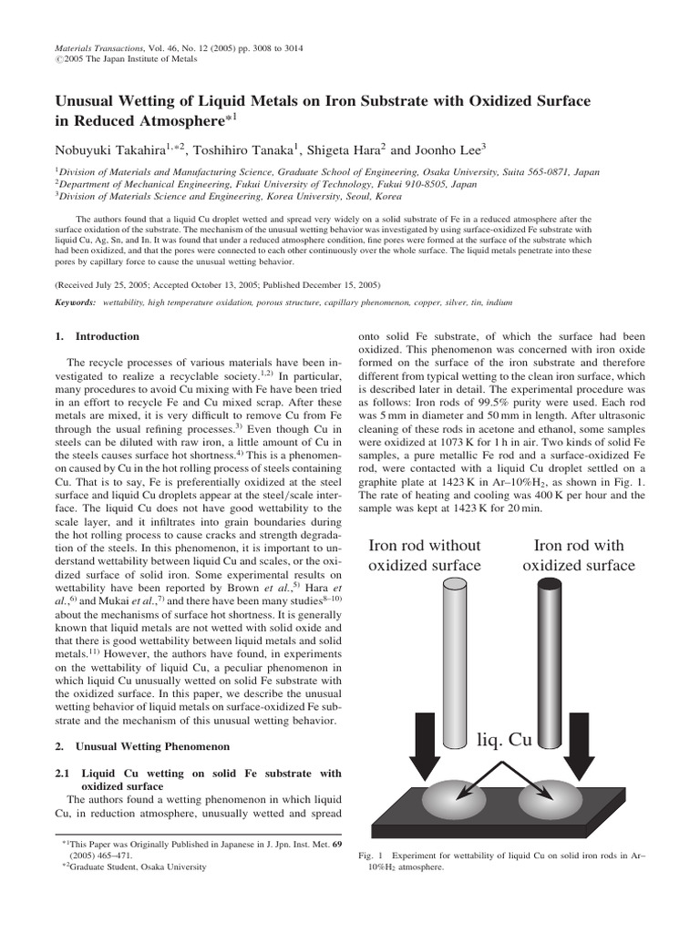 Unusual Wetting of Liquid Metals On Iron Substrate With Oxidized ...
