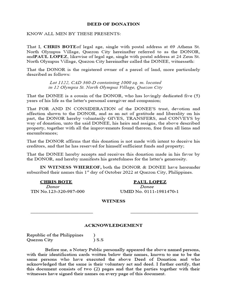 Deed of Donation | PDF | Environmental Law | Natural Resources Law