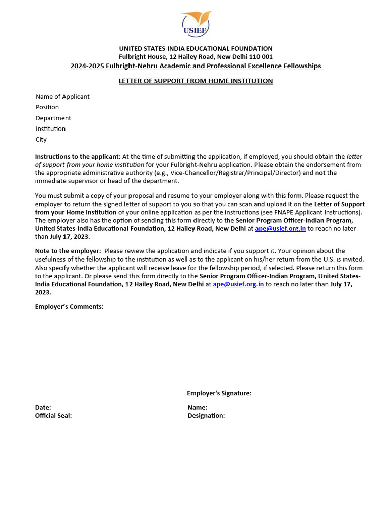 FNAPE Letter of Support From Home Institution | PDF