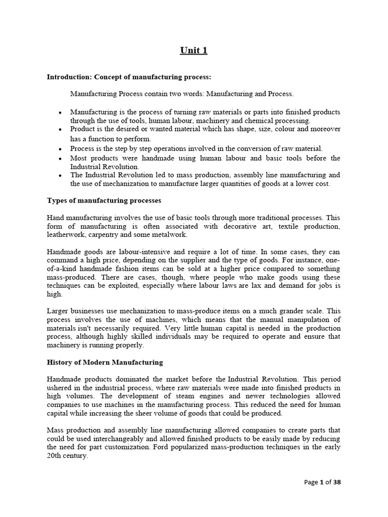 BMP Unit 1 | PDF | Casting | Secondary Sector Of The Economy