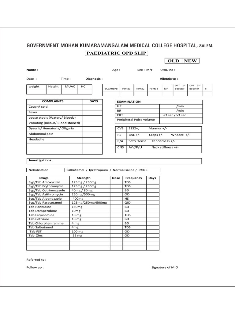 Paediatric OPD Slip - 231116 - 165938 | PDF | Medicine | World Health ...