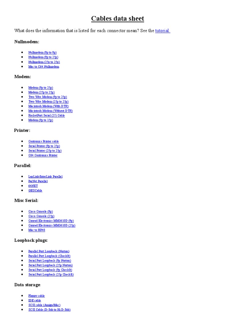 Cables Data Sheet | PDF | Electrical Connector | Media Technology