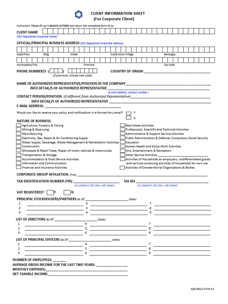Editable Cis Form - Corporate | PDF | Insurance | Underwriting